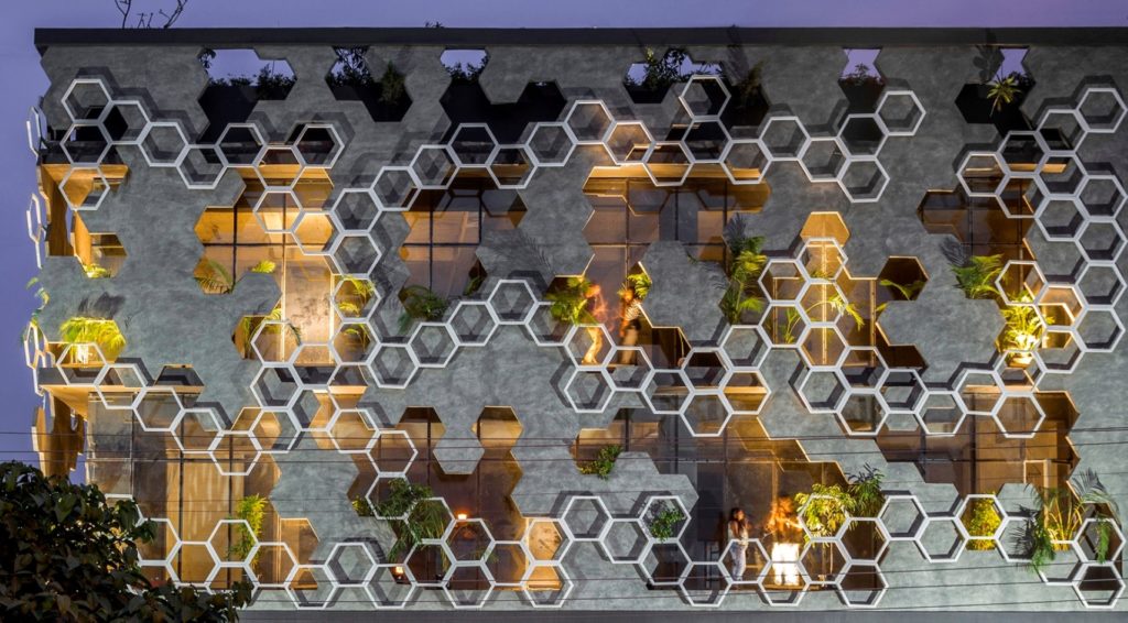 Hexagonal Facade Design Emerged as a Buffer of Stratifying Elements ...