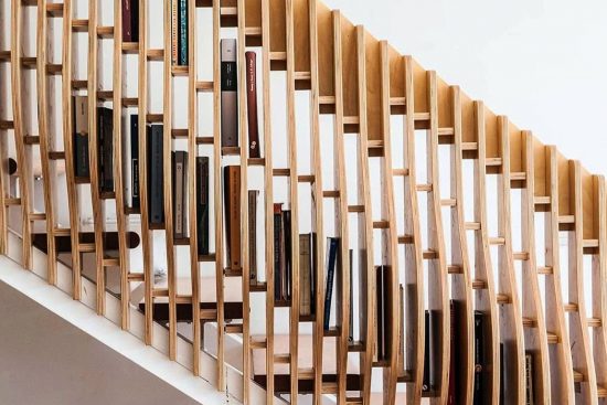 Influenced Wooden Railing with Bookshelves | Designed By : VG Studio ...