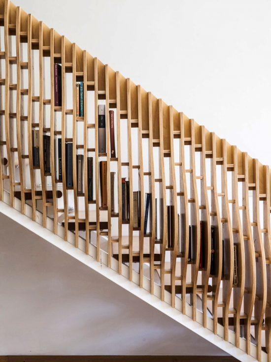 Influenced Wooden Railing with Bookshelves | Designed By : VG Studio ...
