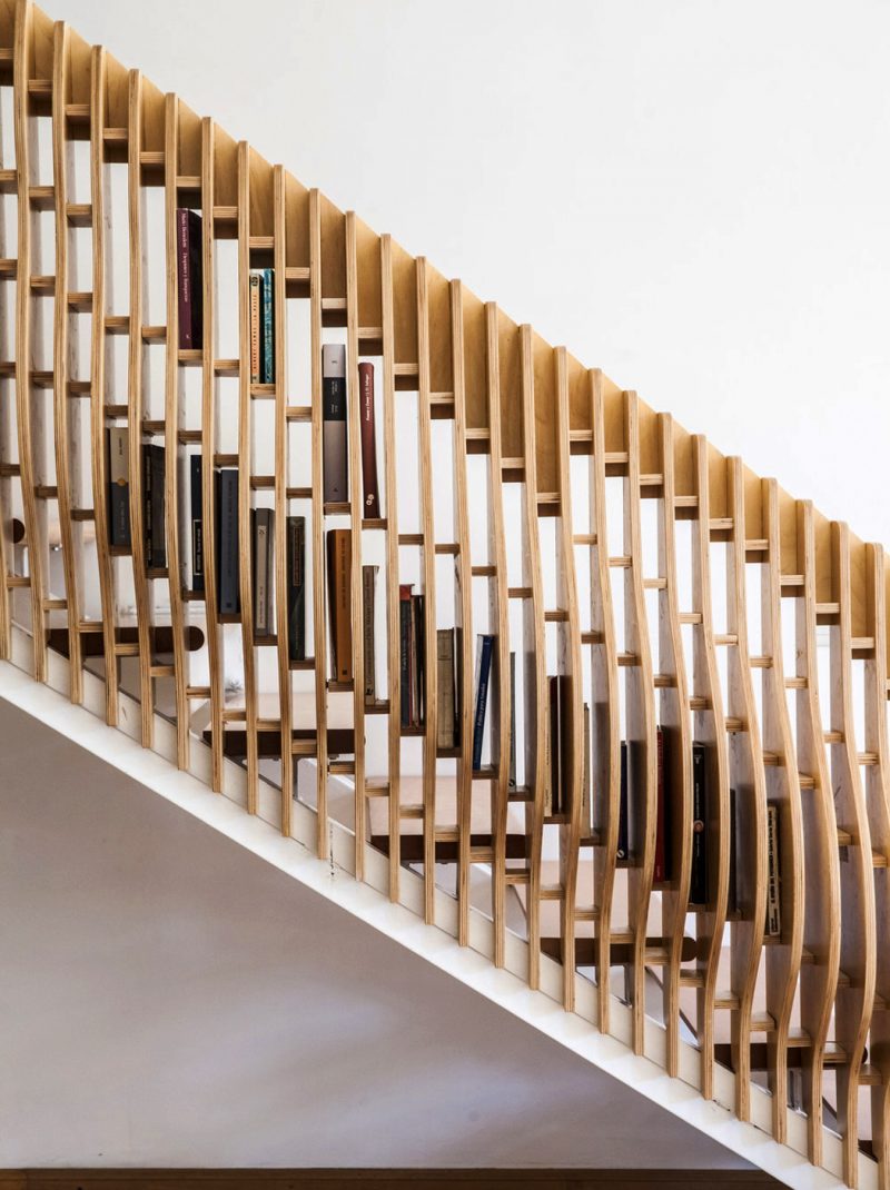Influenced Wooden Railing with Bookshelves | Designed By : VG Studio ...
