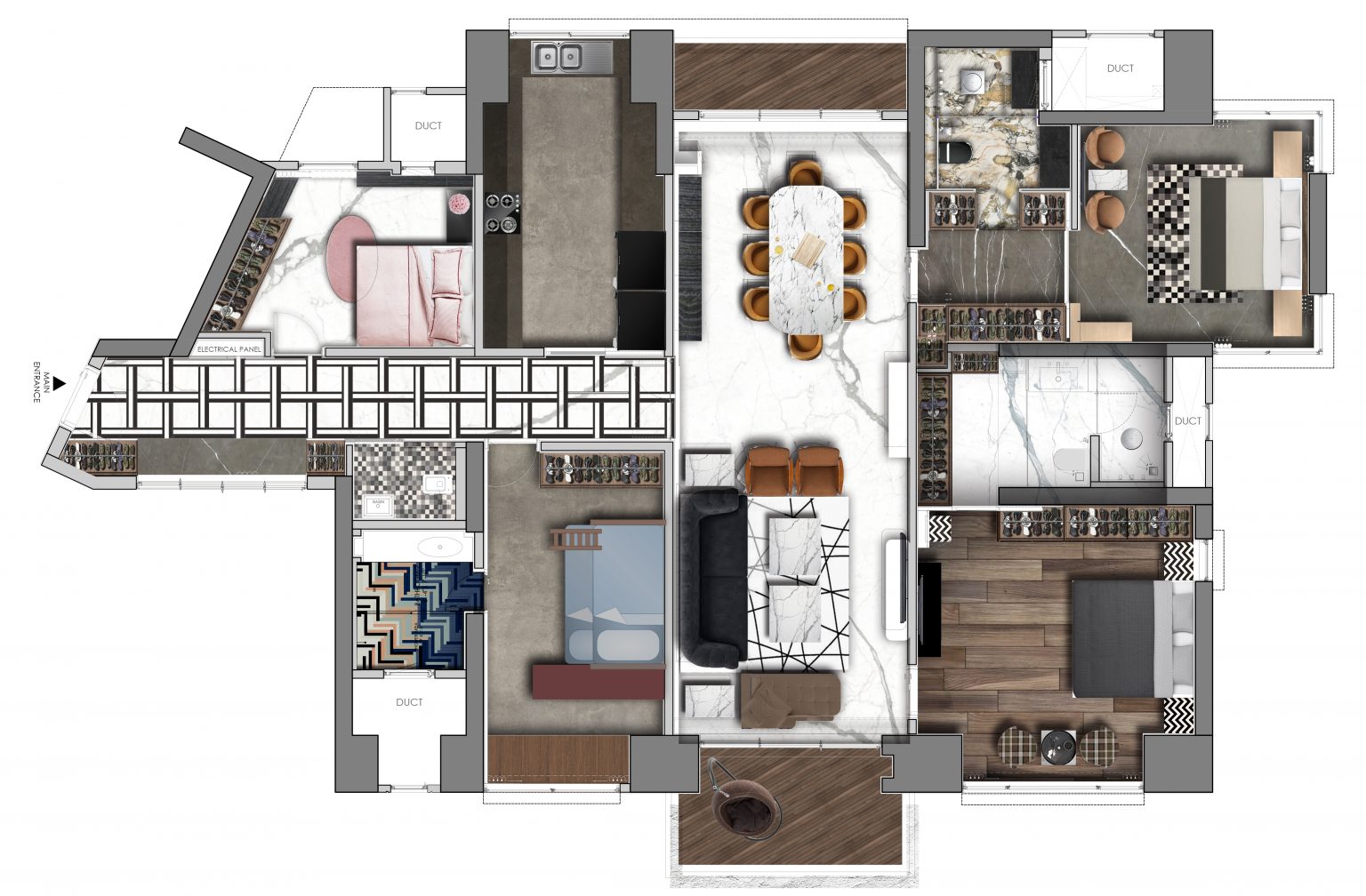 Apartment With Apt Use Of Materials And Color Scheme | AND Architects ...