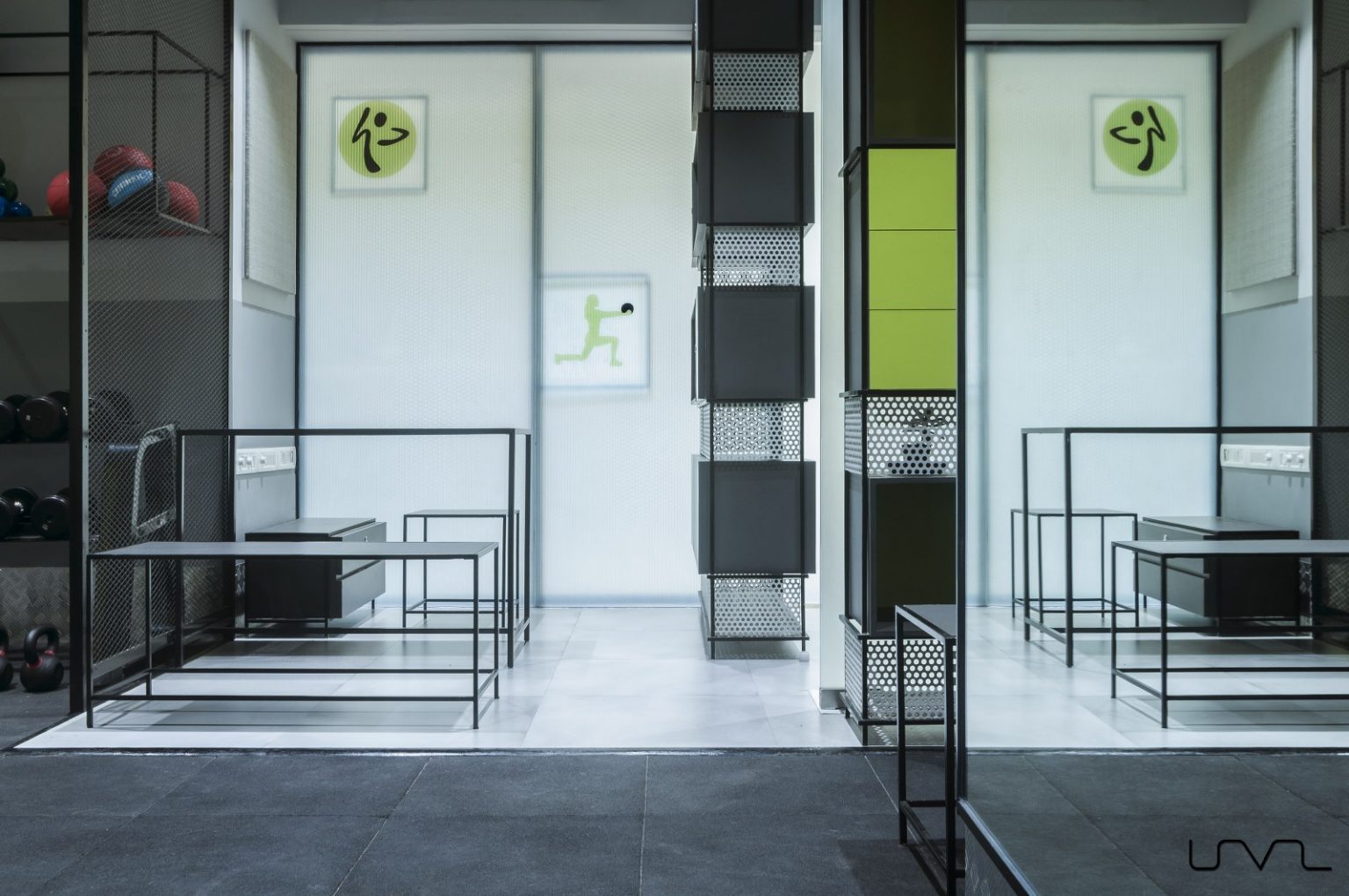 Gym Design With Bright Lime Green Highlighted In Neutral Surrounds ...