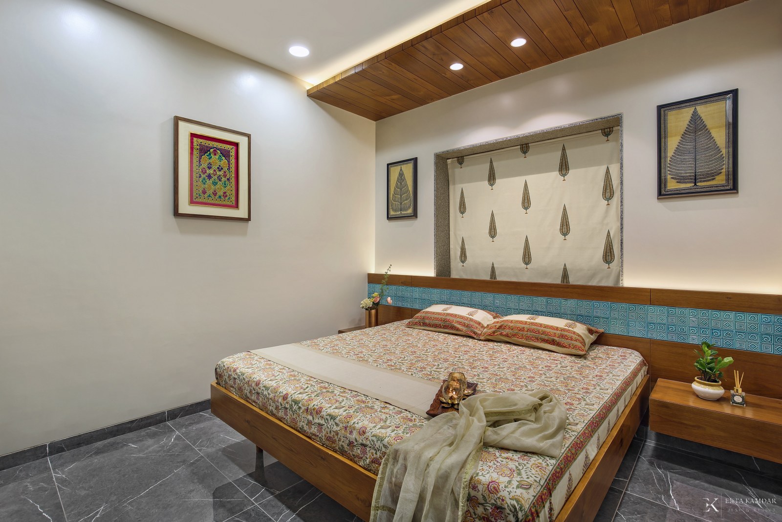3BHK Residence Interior With a Lively Combination Of dark And Light ...