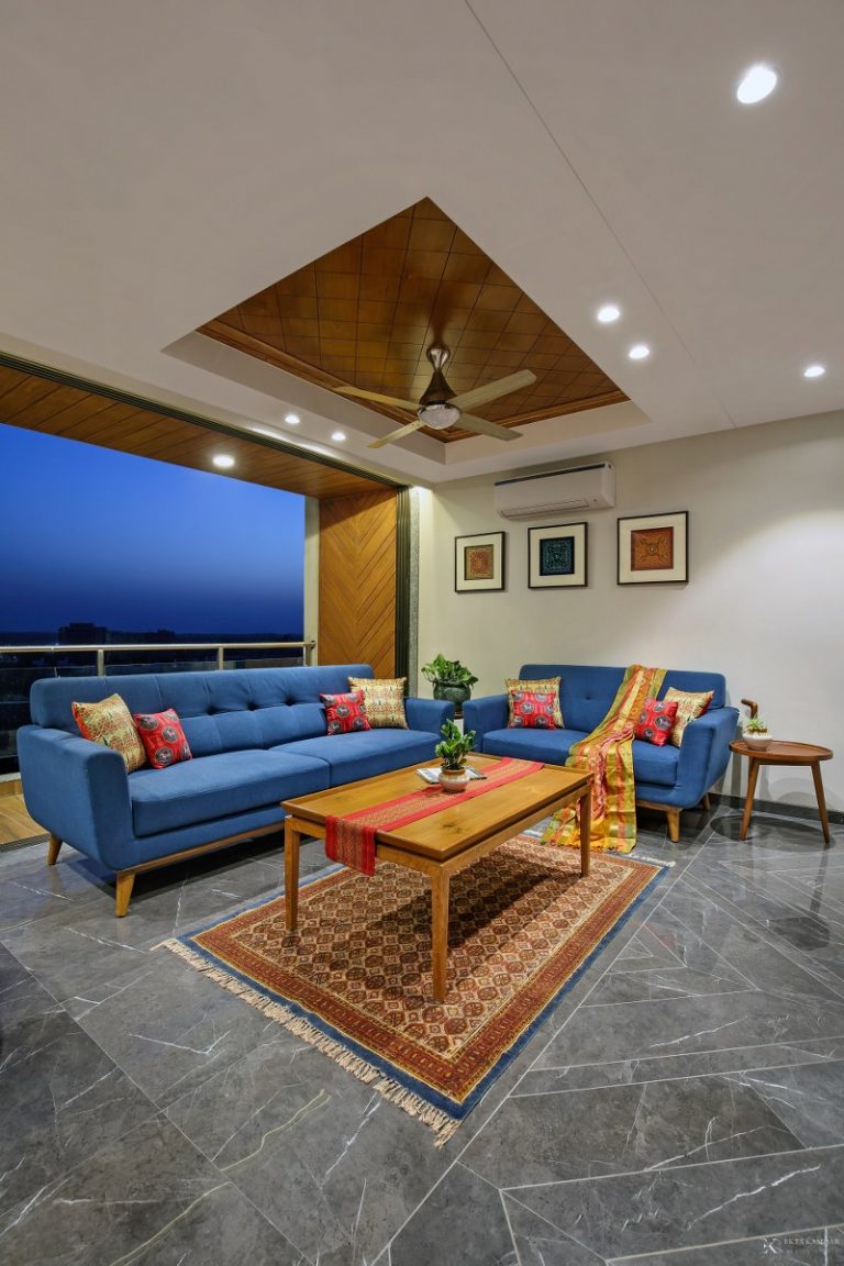 3BHK Residence Interior With a Lively Combination Of dark And Light ...