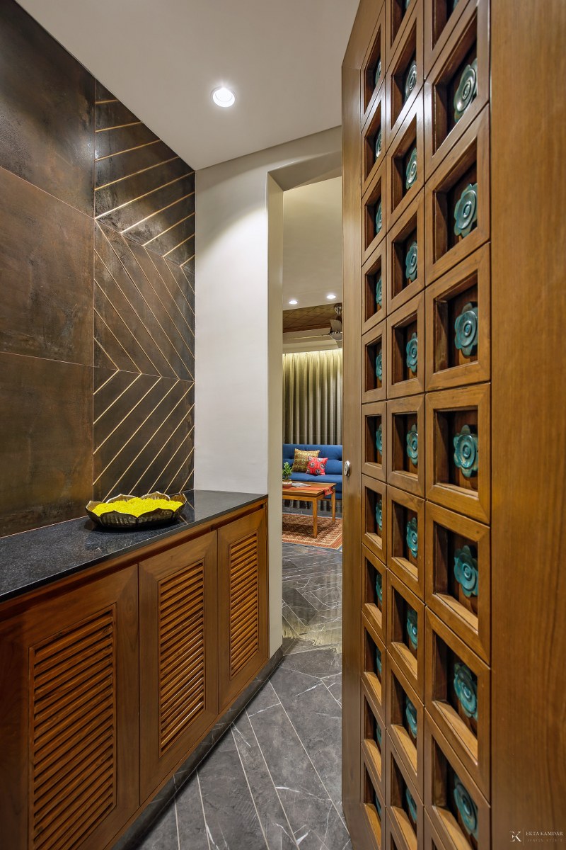 3BHK Residence Interior With a Lively Combination Of dark And Light ...