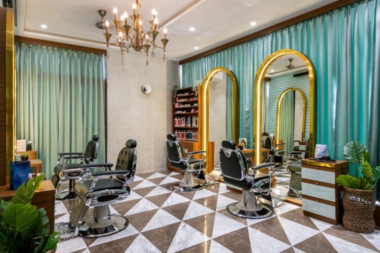 Elegant Incorporation of Art-Deco Style in a Luxury Salon | Pink ...