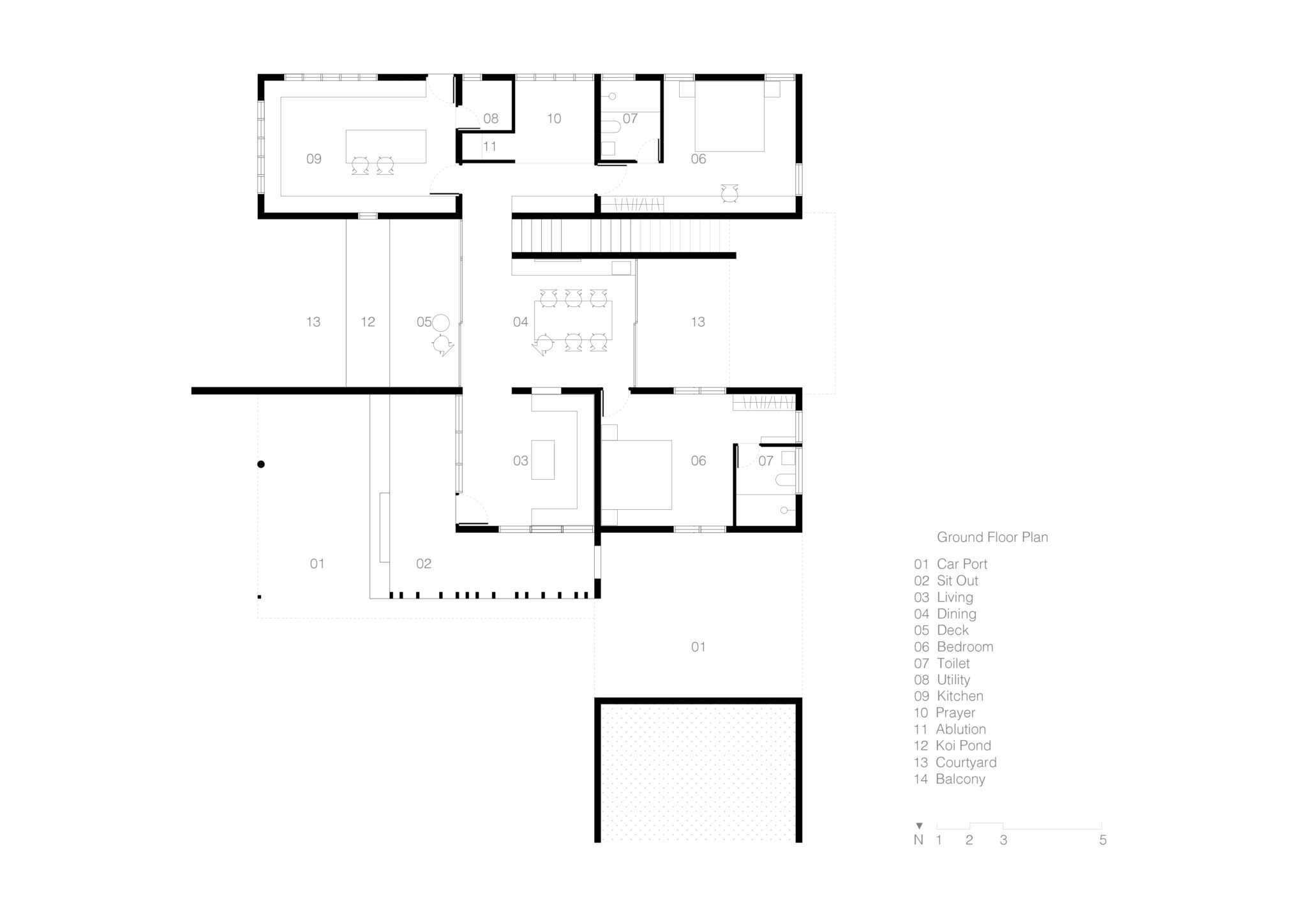 The H-Shaped House Plan Has A Communal And Private Spaces | Malabar ...