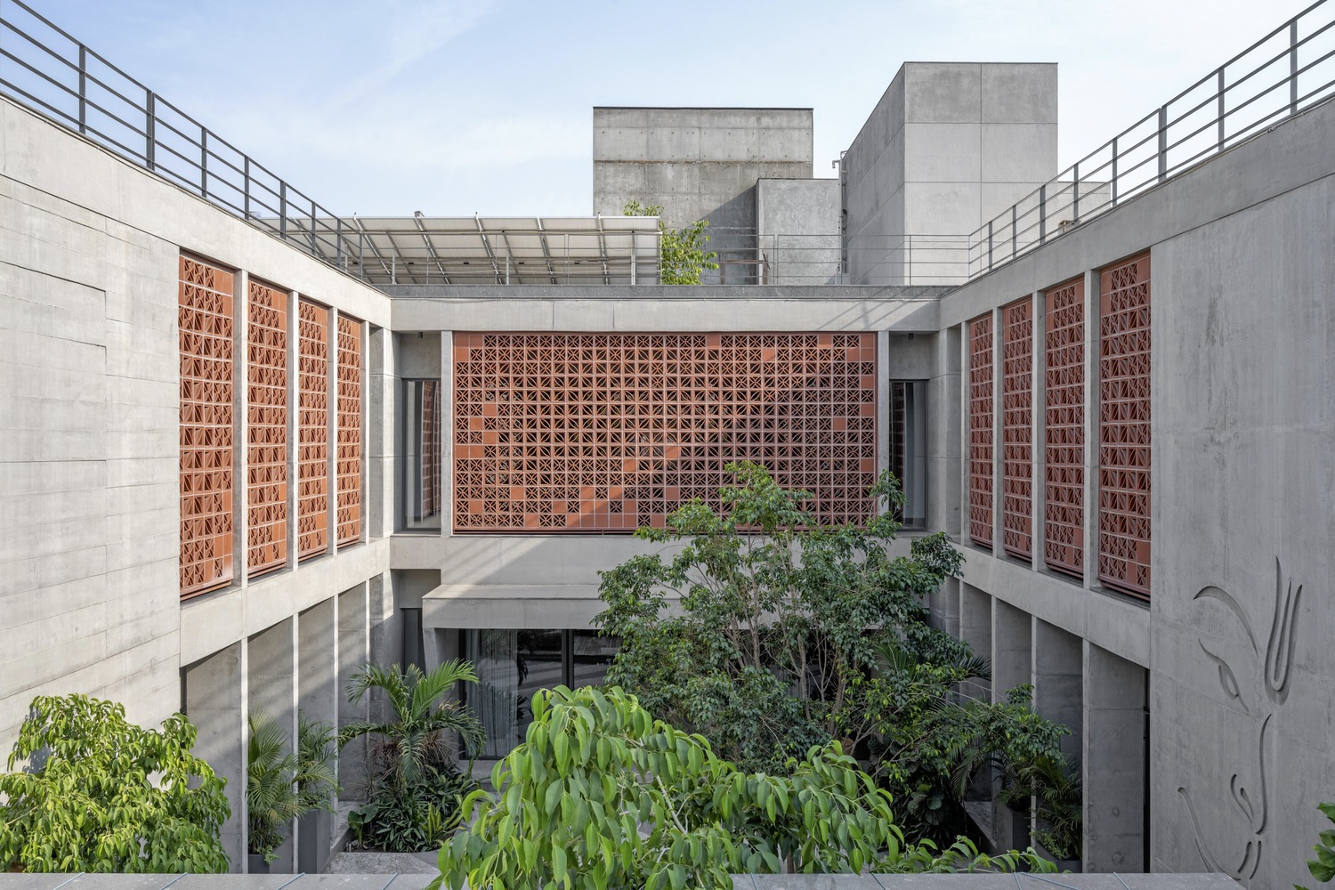 Home with Brick and Concrete Wall has an Open-to-Sky Courtyard ...
