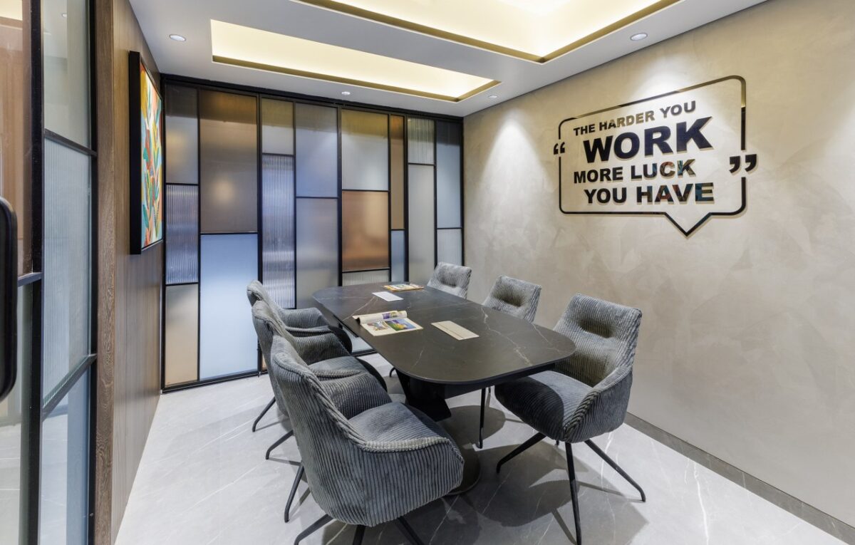 This Neutral White Office Fosters a Clean and Professional Atmosphere ...