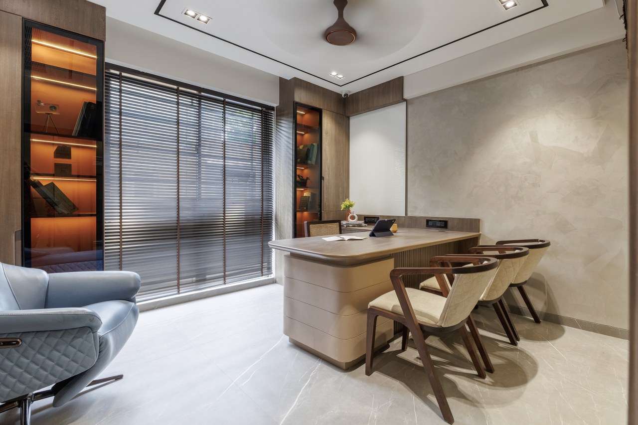 This Neutral White Office Fosters a Clean and Professional Atmosphere ...