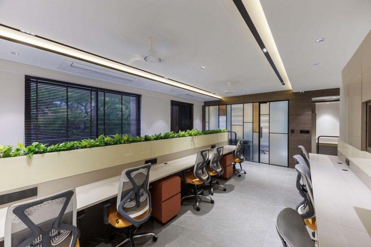 This Neutral White Office Fosters a Clean and Professional Atmosphere ...