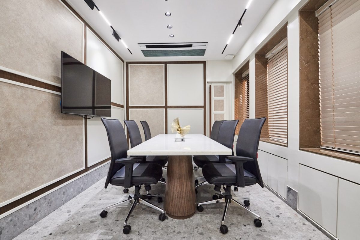 This Cement Texture Wall Office is a Blend of Minimalism and Luxury | Olive